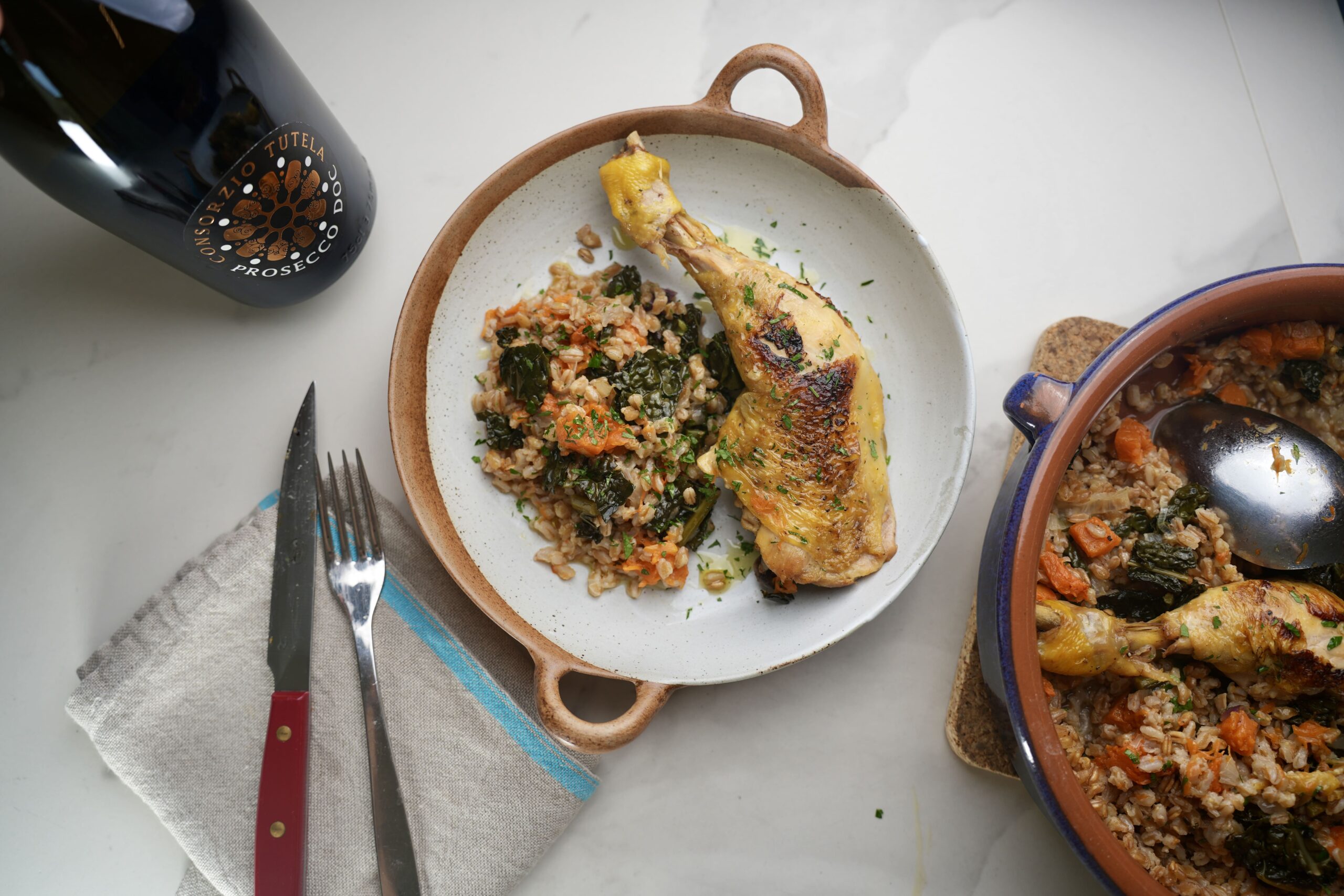 One pot roast chicken with spelt, vegetables and Prosecco DOC ...